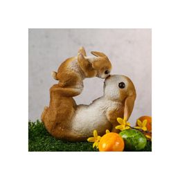 MARELIDA Dekofigur Spielende Hasen Osterhase liegend Frühlingsdeko Ostern Polyresin braun