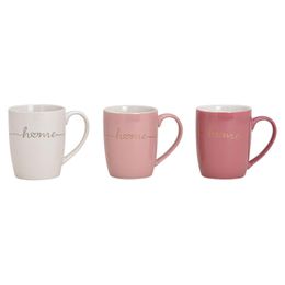 Levandeo® Becher, 3er Set Becher 300ml Home Porzellan Pink Rosa Weiß Gold Kaffeepott