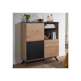 FineBuy Highboard FB86826 (110x129x40 cm MDF Eiche-Optik / Schwarz