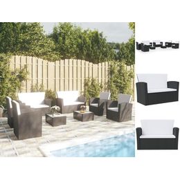 vidaXL Garten-Essgruppe 8-tlg Garten Lounge Set mit Auflagen Polyrattan Schwarz Sitzgruppe Set