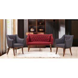 JVmoebel Bank Praxiseinrichtung Wartezimmermöbel Chesterfield Bank Sofa 3tlg (Nur Bank + 2x Stühle)