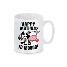 Herzbotschaft Tasse Kaffeebecher mit Motiv Happy Birthday to Mooooo