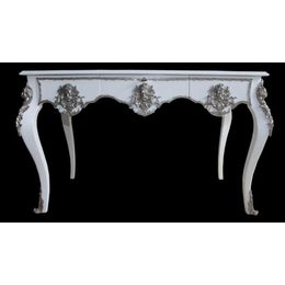 Casa Padrino Schreibtisch Luxus Barock Schreibtisch Weiß / Silber Sekretär Luxus Möbel