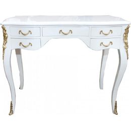 Casa Padrino Schreibtisch Luxus Barock Schreibtisch Weiß Hochglanz / Gold 100 x 80 x 58 cm- Sekretär Luxus Möbel