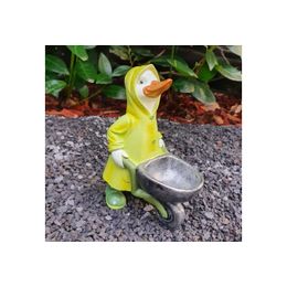 Aspinaworld Gartenfigur Ente mit Regenmantel mit Schubkarre 14 cm