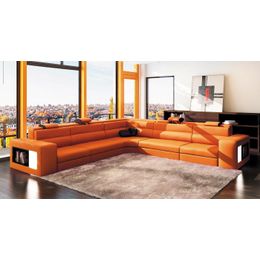 JVmoebel Ecksofa Luxus großes L-Form Sofa Orange Eckgarnitur+LED Brandneu