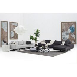 JVmoebel Wohnzimmer-Set Sofagarnitur Ecksofa L-Form Zweisitzer Sitzer Sessel Stoff Grau 3tlg