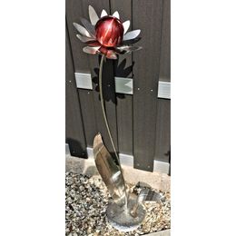 Jürgen Bocker - Gartenambiente Gartenstecker Blume Palermo Edelstahl Kugel rot matt 120 cm Dekoration Garten