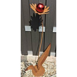 Jürgen Bocker - Gartenambiente Gartenstecker Blume Palermo 120 cm Kugel Edelstahl rot poliert Cortenstahl Garten