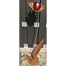Jürgen Bocker - Gartenambiente Gartenstecker Blume Palermo 120 cm Kugel Edelstahl rot matt Cortenstahl Garten