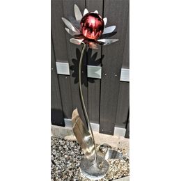 Jürgen Bocker - Gartenambiente Gartenstecker Blume Palermo Edelstahl Kugel rot poliert 120 cm Dekoration Garten