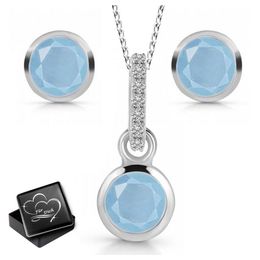 Limana Schmuckset Damen echter Aquamarin Topas Steine 925 Silber Kette mit Ohrringe Set (inkl. Herz Gravur Dose)