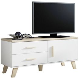 Stylefy Lowboard Latta 120 1D2S 53x120x40 Weiß Eiche (TV-Kommode