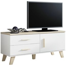 99rooms Lowboard Latta 120 1D2S 53x120x40 Weiß Eiche (TV-Kommode