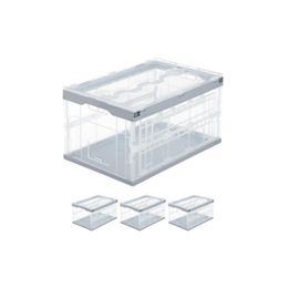 Relaxdays Klappbox 4 x Transparente Transportbox mit Deckel