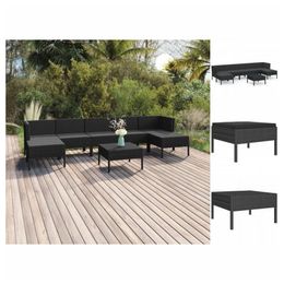 vidaXL Garten-Essgruppe 8-tlg Garten Lounge Set mit Auflagen Polyrattan Schwarz Loungemöbel