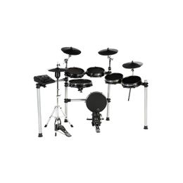 Fame E-Drum,DD-ONE Pro XT E-Drum Set Elektronisches Schlagzeug-Set mit echter HiHat 12" Snare-Pad und 12" Kick-Pad 554 deutsche Studio-Sounds 78 Drumsets Aux MIDI MP3 und Effekten inkl. Rack Schwarz