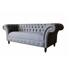 JVmoebel Chesterfield-Sofa SOFA 3 SITZER GRAU WOLLE CHESTERFIELD SOFA STOFF DAYBED