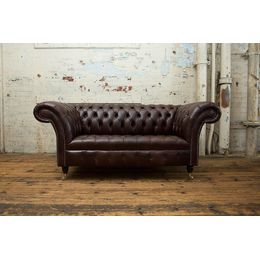 JVmoebel 2-Sitzer Klassische Polster Möbel Chesterfield Braun Leder 100% Leder Sofort