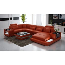 JVmoebel Ecksofa Ledersofa Wohnlandschaft Garnitur Modern Ecke Sofa U-Form USB & Licht