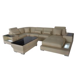 JVmoebel Ecksofa Ledersofa Wohnlandschaft Garnitur Modern Ecke Sofa U-Form USB & Licht