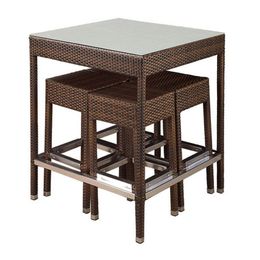 Konway Garten-Essgruppe, KONWAY® SMALL Polyrattan Bar Set Möbel braun Stehtisch Barhocker Tisch