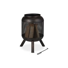 Relaxdays Feuerkorb Feuerkorb Krug mit Mesh schwarz-bronze