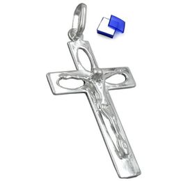unbespielt Kreuzanhänger Anhänger Kreuz mit Jesus durchbrochen glänzend 925 Silber Schmuckbox