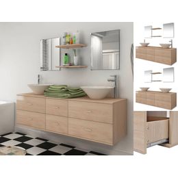 vidaXL Badezimmer-Set 9-tlg Badmöbel-Set mit Waschbecken und Wasserhahn Beige