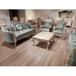 JVmoebel Wohnzimmer-Set Sofa Couch Möbel Set Garnitur 3+1+1 Couchtisch Silber Barock Rokoko
