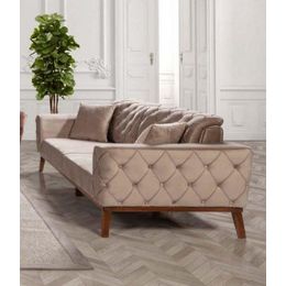 JVmoebel 3-Sitzer Chesterfield Sofa 3 Sitzer Couch Stoff Modern Luxus Braun Dreisitzer