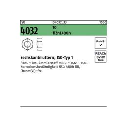Bufab Muttern 100er Pack Sechskantmutter ISO 4032 M18 13 zinklamellenb. 100 Stück I