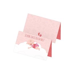 itenga Grußkarten itenga 24x Tischkarten "Baby auf Wolke / Schön dass du da bist" rosa p