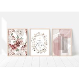 homestyle-accessoires Poster Bilderset FAMILY IS A LITTLE WORLD CREATED BY LOVE 3er SET DIN A4 ODER DIN A3 Prints --- VERSANDKOSTENFREI ---