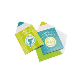 Roth Ideen Grußkarten Einladungskarte 5 Stück Schulanfang Stift türkis grün in Packung