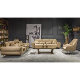 JVmoebel Wohnzimmer-Set Luxus Sofagarnitur Creme Sofa Couch 3+3+1 + Couchtisch 4tlg. Set