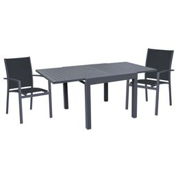 etc-shop Stuhl, 3-Teilig Tisch Gruppe ALU Dunkelgrau Garten Sitz-Gruppe Veranda