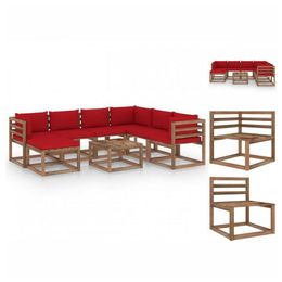 vidaXL Garten-Essgruppe 8-tlg Garten Lounge Set mit Kissen Rot Sitzgruppe Set Loungemöbel