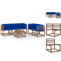 vidaXL Garten-Essgruppe 6-tlg Garten Lounge Set mit Blauen Kissen Sitzgruppe Set Loungemöbel