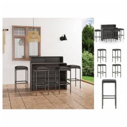 vidaXL Garten-Essgruppe 5-tlg Gartenbar-Set mit Kissen Grau Sitzgruppe Set