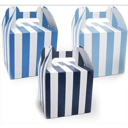 partydeco Pompon 6 Geschenkboxen blau/weiß