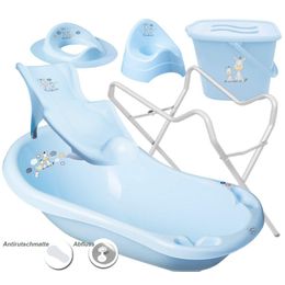 Maltex Babybadewanne 5 Teile SET Zebra Blau + Ständer Weiß