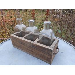 Deko-Impression Holzkiste Kasten Box mit 3 Glasflaschen / Vasen Holz massiv Landhausstil (4 St)