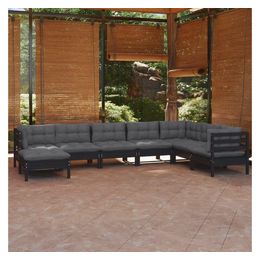 furnicato Garten-Essgruppe 8-tlg. Garten-Lounge-Set mit Kissen Schwarz Massivholz Kiefer