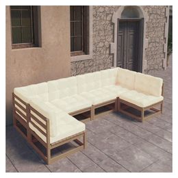 furnicato Garten-Essgruppe 6-tlg Garten-Lounge-Set mit Kissen Honigbraun Massivholz Kiefer