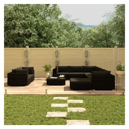 furnicato Garten-Essgruppe 10-tlg. Garten-Lounge-Set mit Auflagen Poly Rattan Schwarz