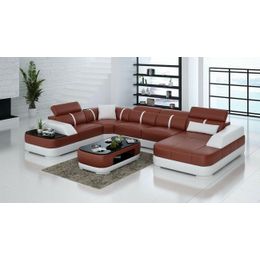 JVmoebel Ecksofa Ledersofa Polster Sitz Eck Sofa Garnitur Wohnzimmer Couch mit USB