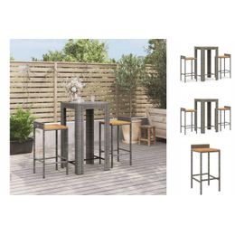 vidaXL Garten-Essgruppe 3-tlg Gartenbar-Set Grau Polyrattan Massivholz Akazie