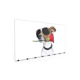 Primedeco Garderobenpaneel Magnetwand und Memoboard aus Glas Hund mit Rose und Brille