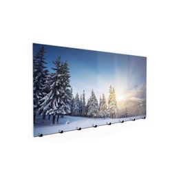Primedeco Garderobenpaneel Magnetwand und Memoboard aus Glas Schnee im Sonnenuntergang